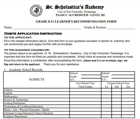 High School Program - St. Scholastica's Academy Pampanga
